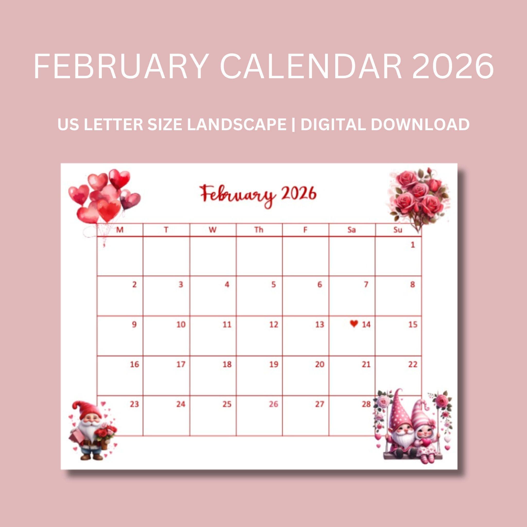 February Calendar, 2026 February Calendar, Downloadable Calendar 2026 ...