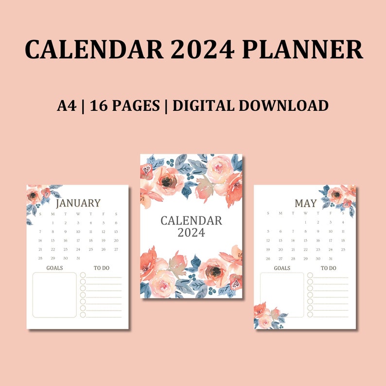 2024 Calendar, Calendar Planner, 2024 Monthly Planner, Printable ...