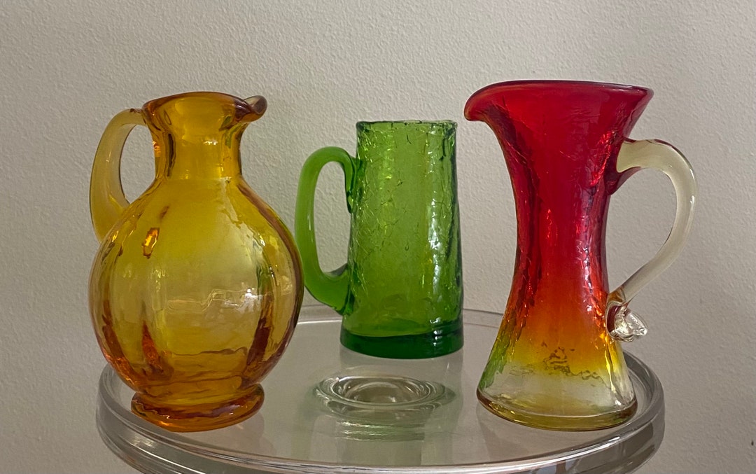 KANAWHA GLASS Set 3 Window Pitchers Collectible Hand Crafted West ...