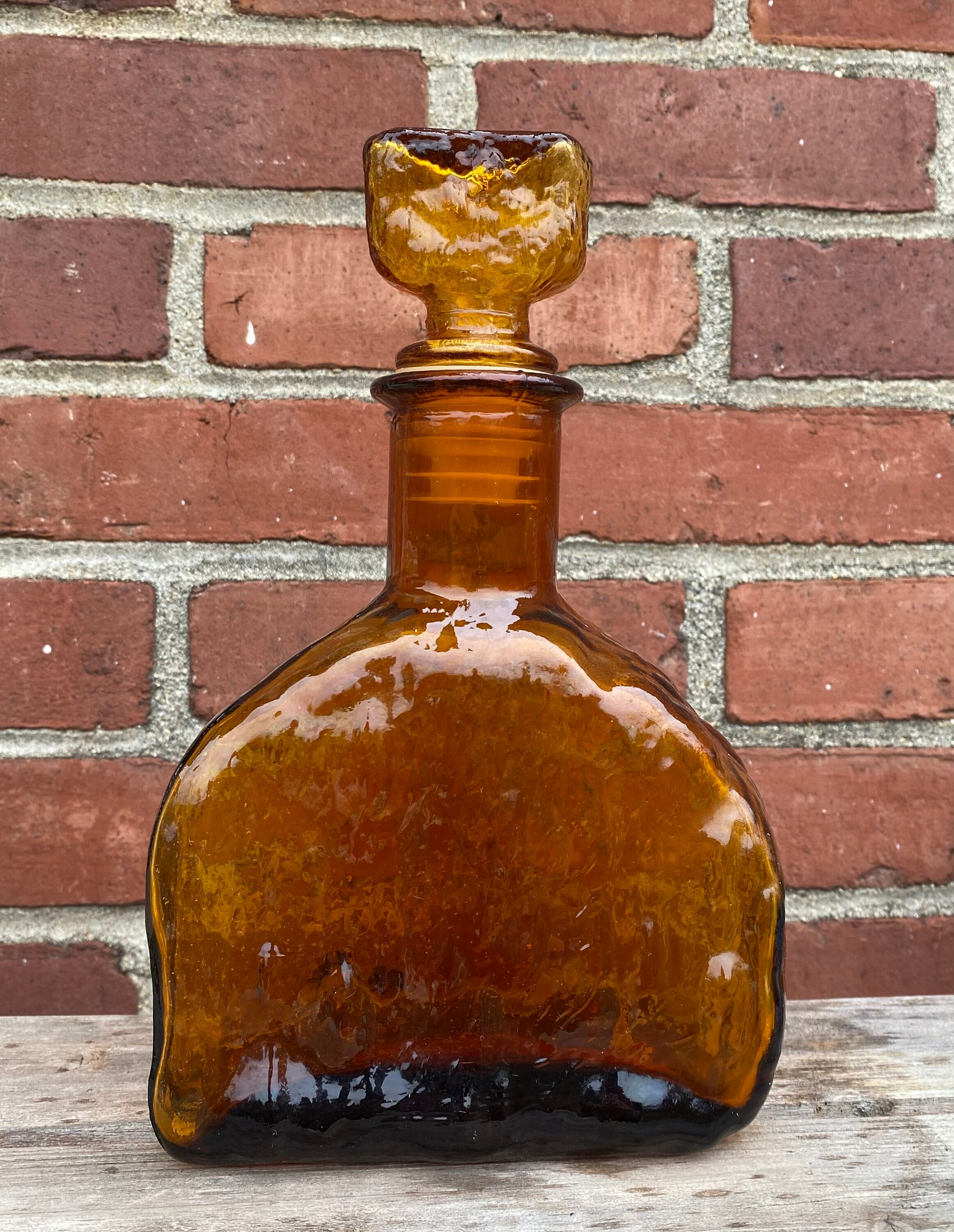 Vintage ITALIAN GLASS Decanter in Rich Amber With Rustic & Brutalist ...