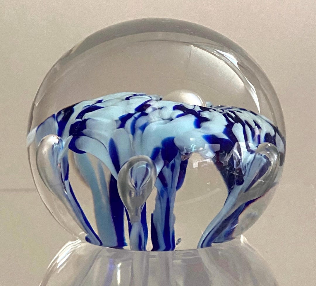ZIMMERMAN GLASS Paperweight Cobalt Blue & Crystal Skillfully ...