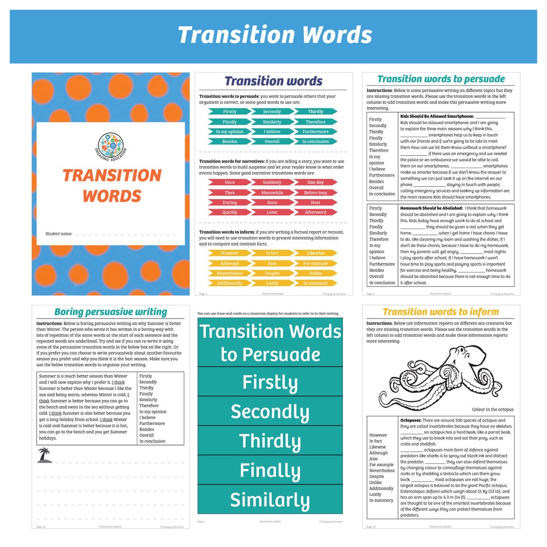 Transition Words Writing Pack - Etsy