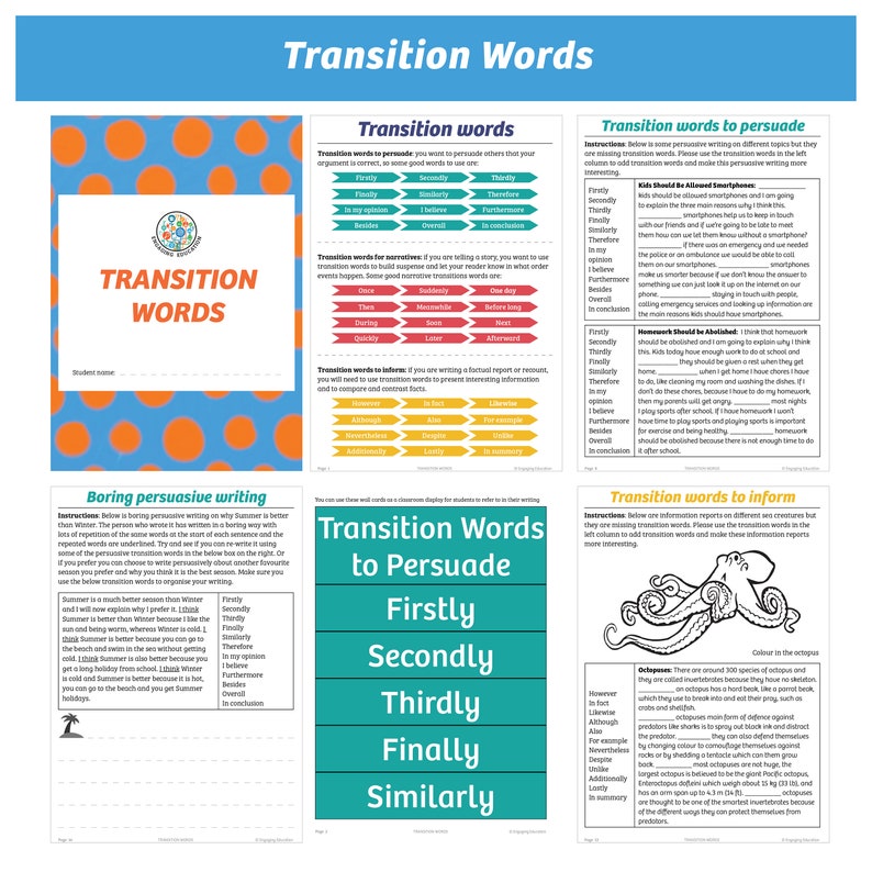 Transition Words Writing Pack - Etsy