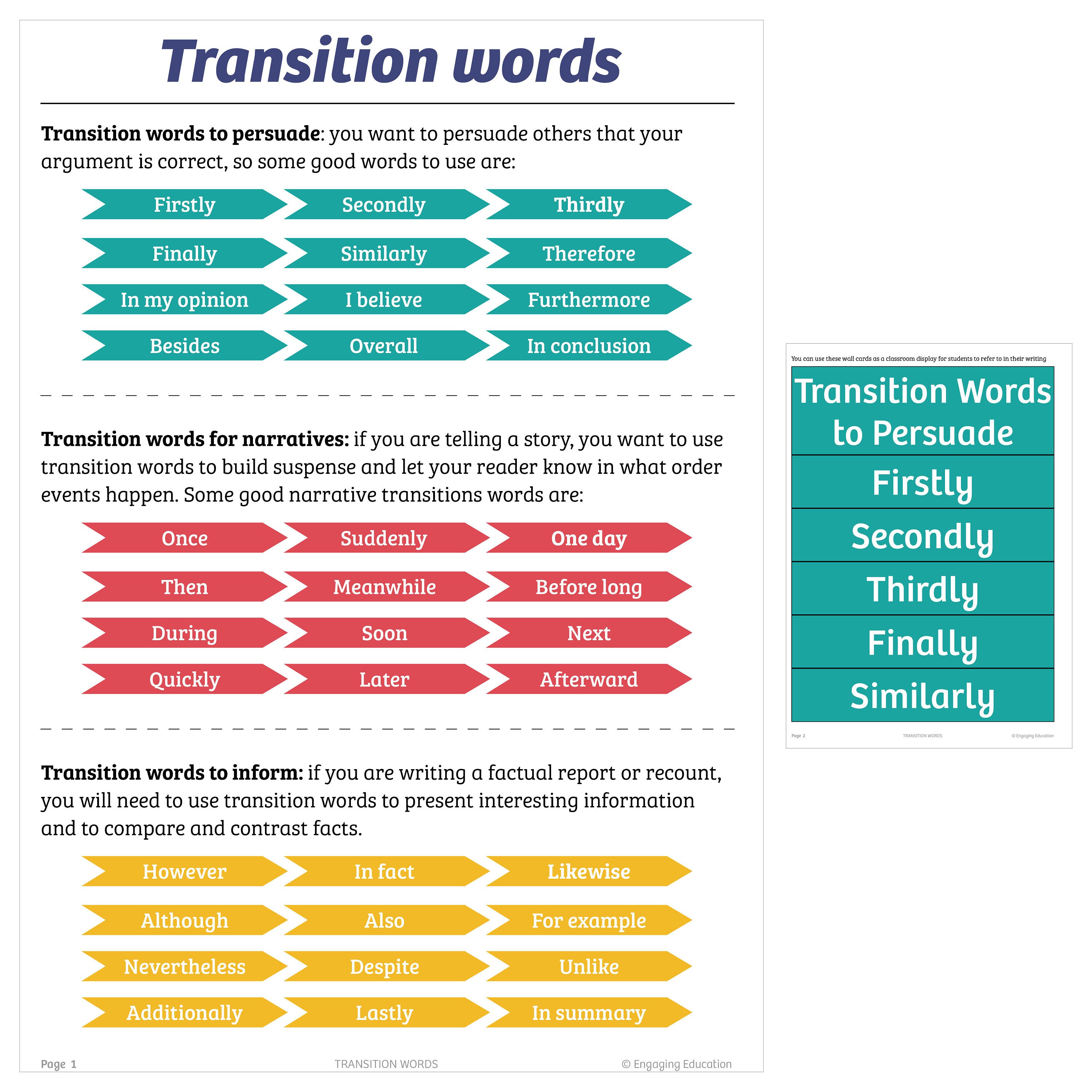 Transition Words Writing Pack - Etsy