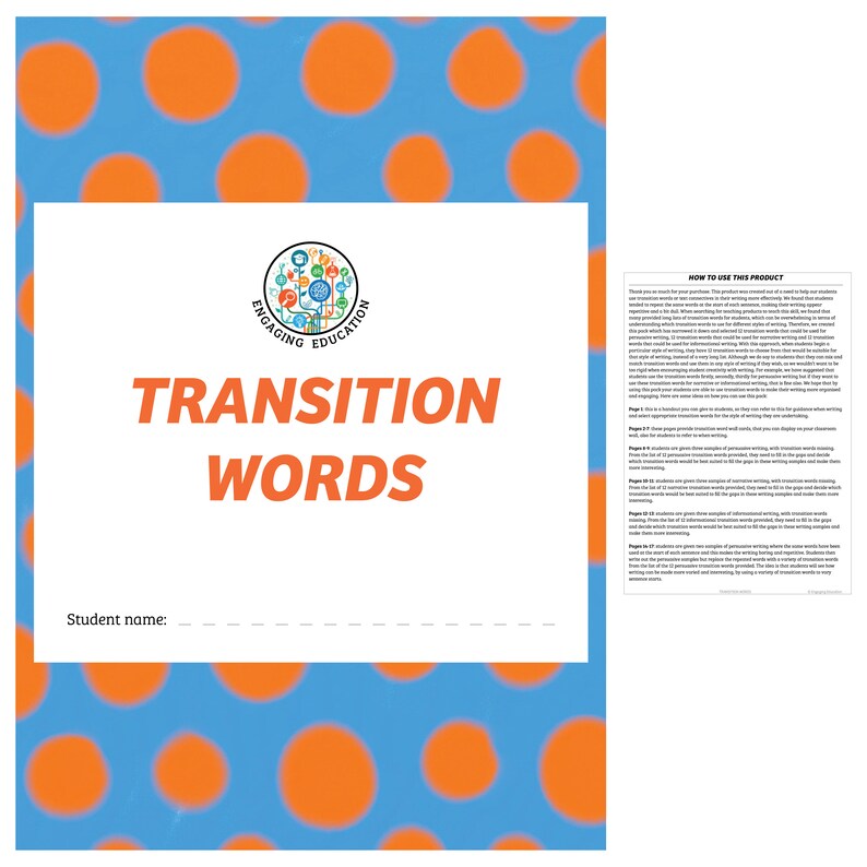 Transition Words Writing Pack - Etsy