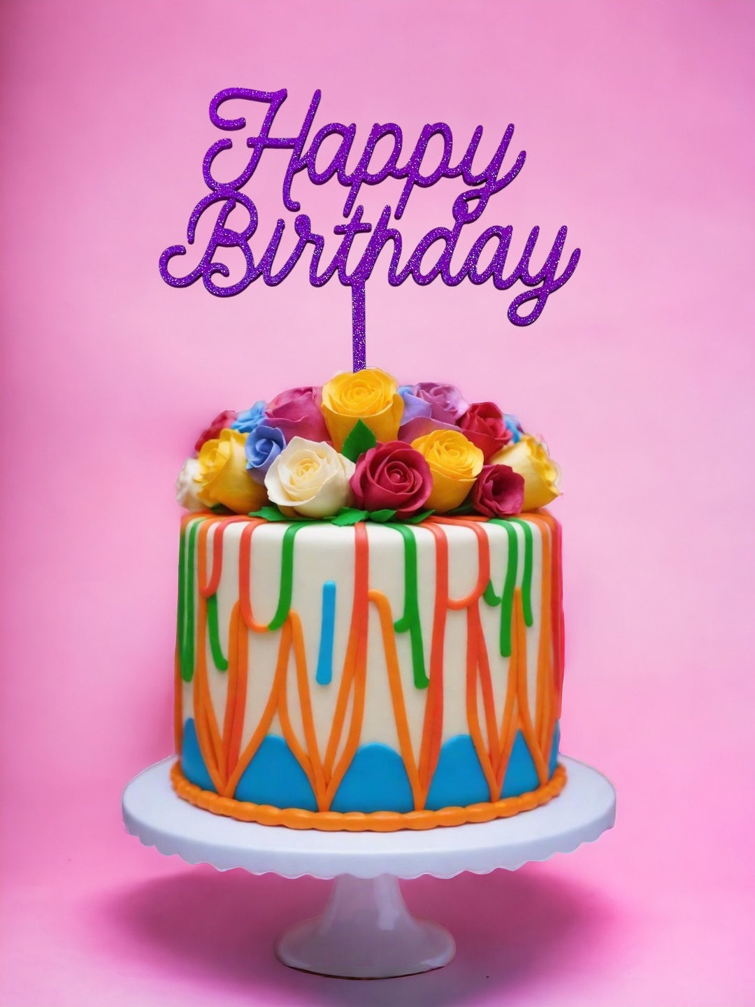 Colorful Birthday Cake Topper; Decorative Stake for Party Cake ...