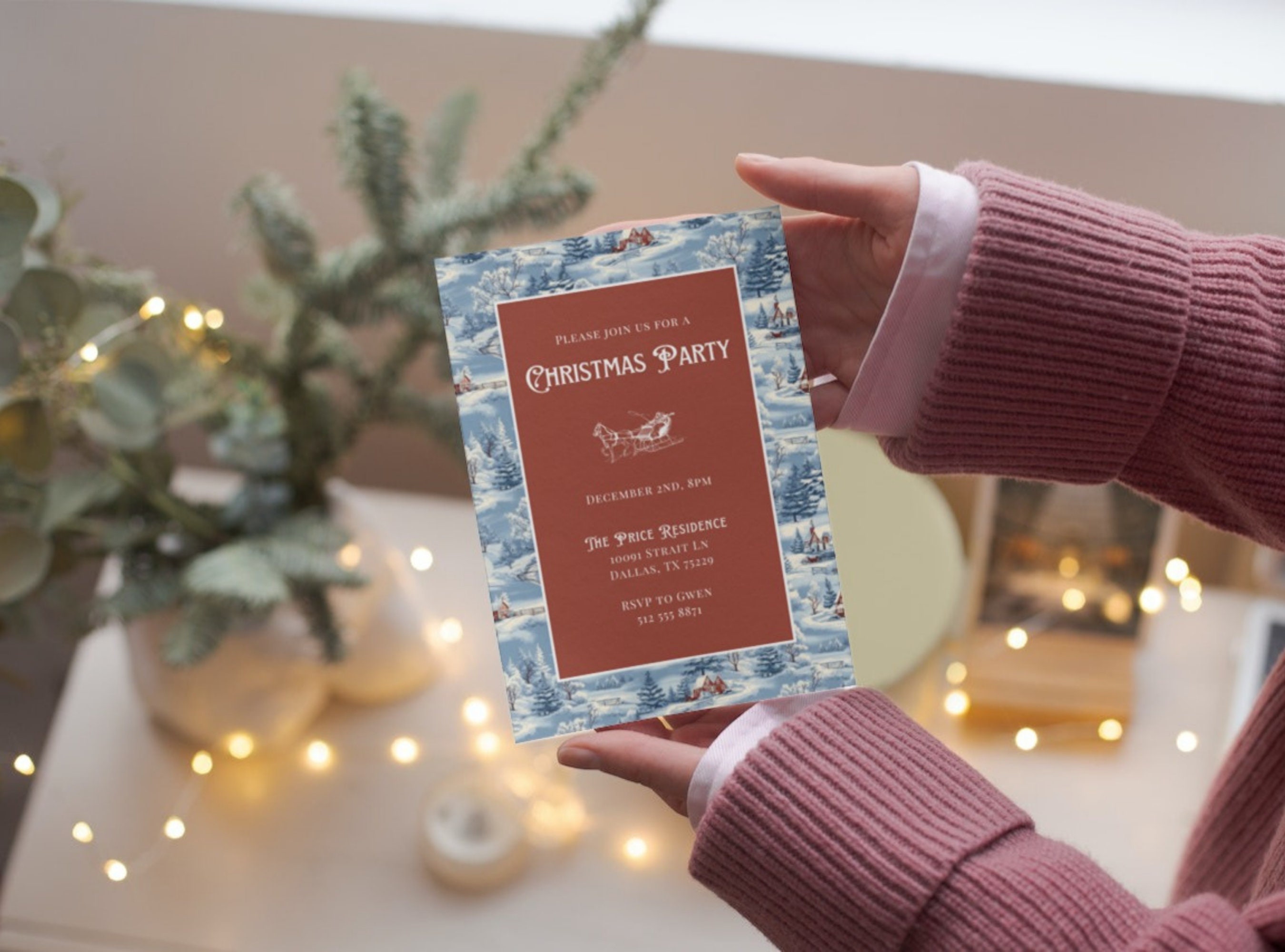 Toile Christmas Party Invitation Template, Toile De Jouy Invite ...