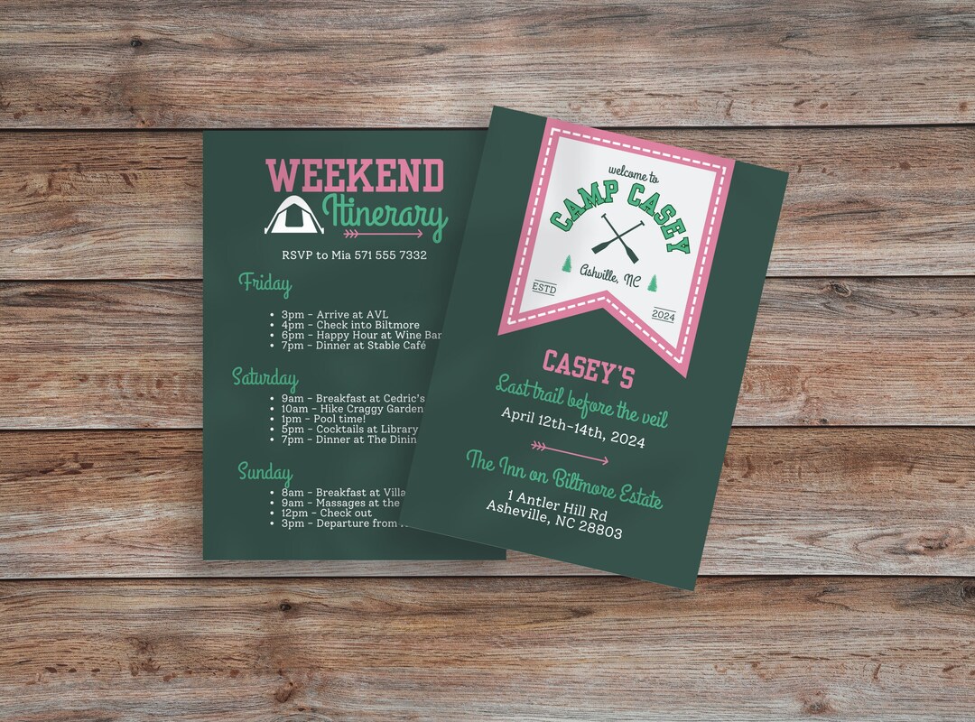 Camp Bachelorette Invitation Template and Itinerary, Lake Party Invite ...