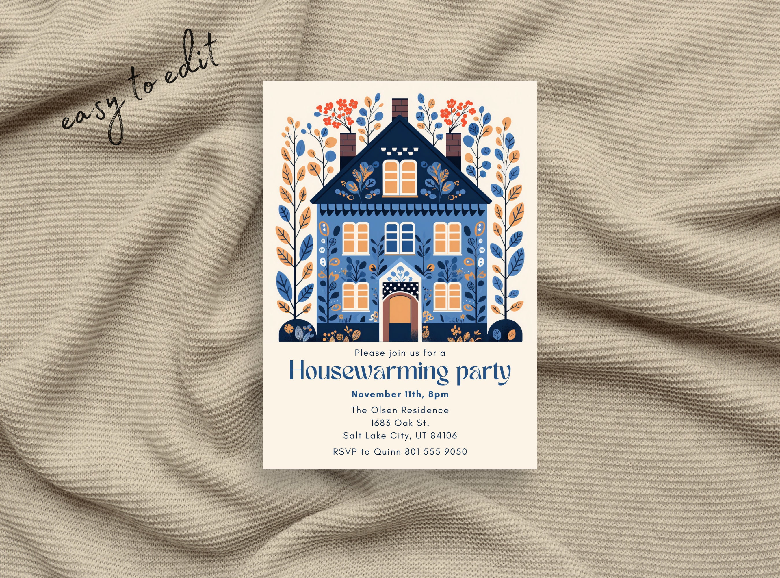Housewarming Invitation Template, New House Invite, Scandinavian Folk ...