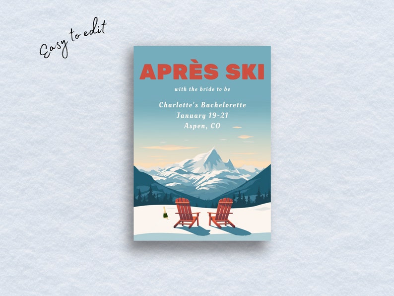 Après Ski Bachelorette Invitation Template Canva, Winter Bachelorette ...