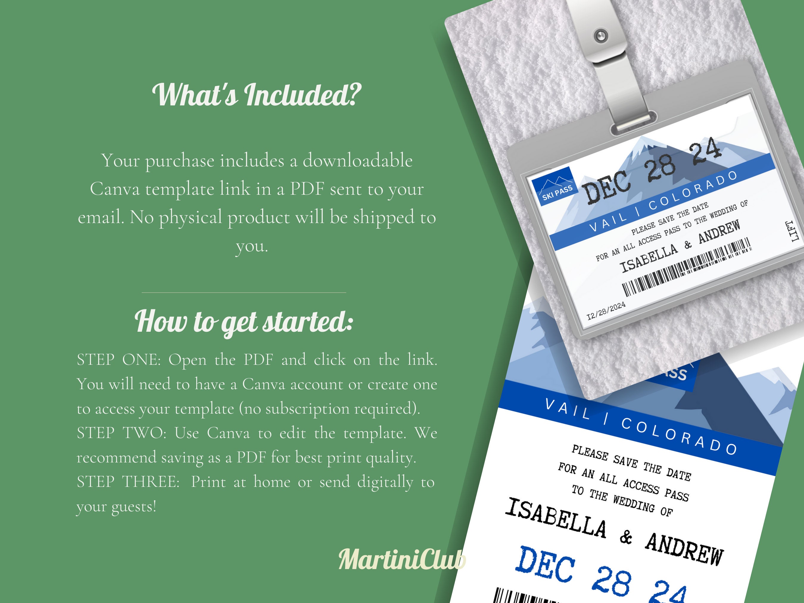 Lift Ticket Save the Date Wedding Invitation Template Canva, Ski Theme Invite, Mountain Wedding ...