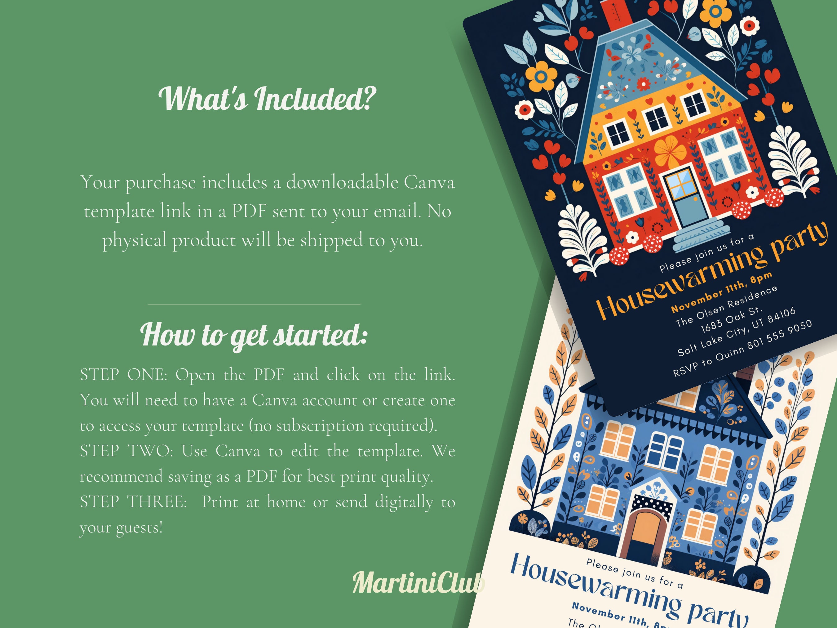Housewarming Invitation Template, New House Invite, Scandinavian Folk ...