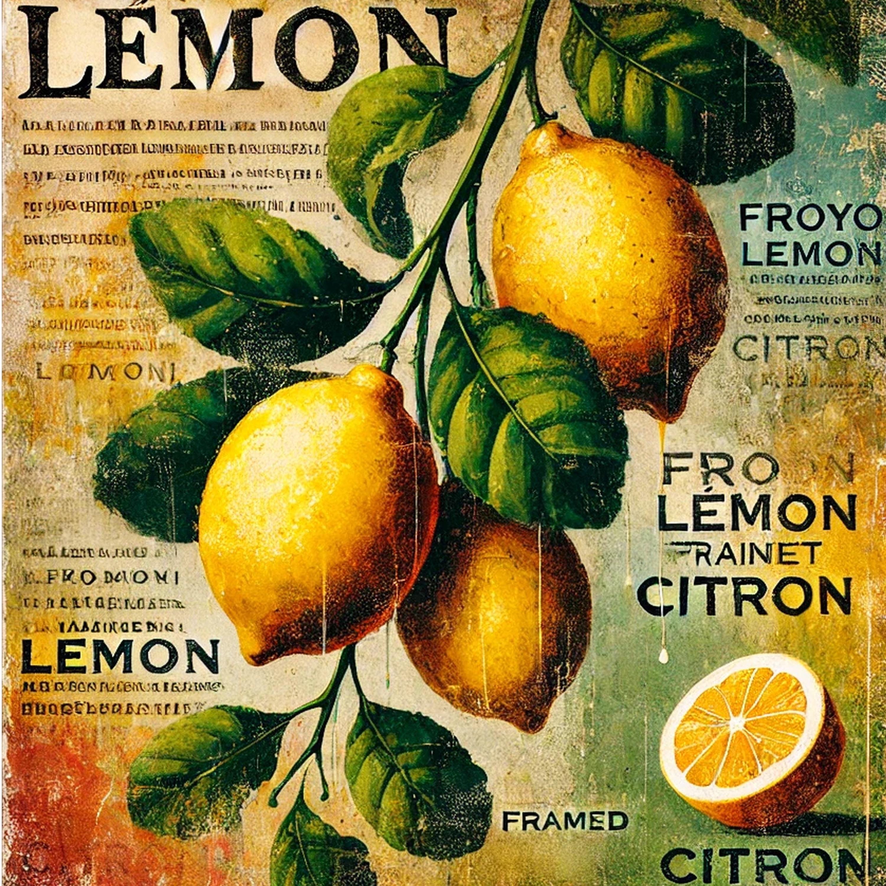 Vintage Lemons Art | Instant Download JPEG Image - Etsy
