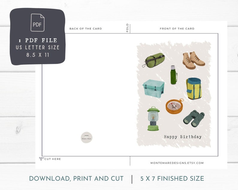 Happy Birthday Hiker Card Printable Card PDF, Blank Hiking and Camping ...
