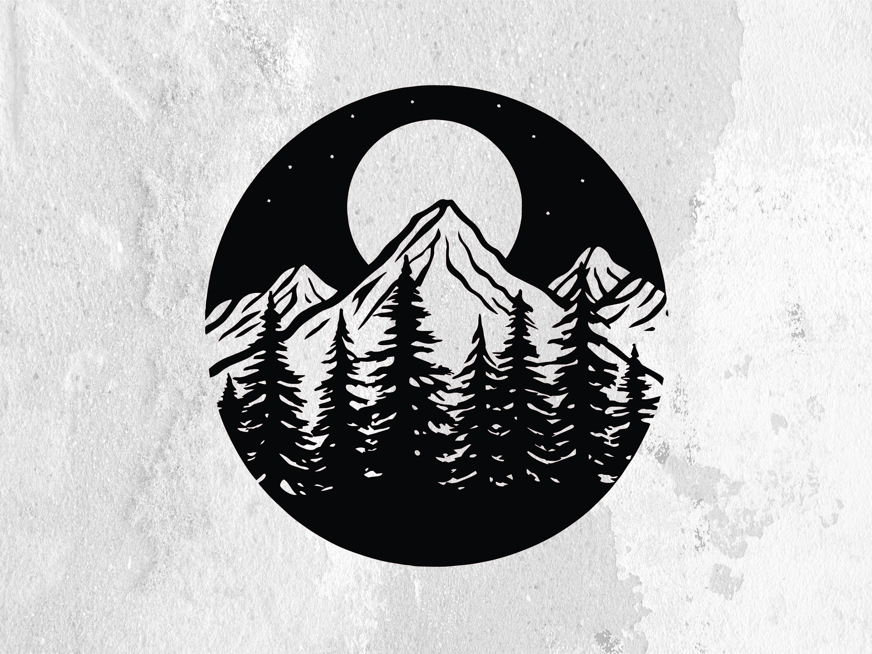 Mountain Moon and Pine Trees SVG PNG, Mountains Digital Download ...