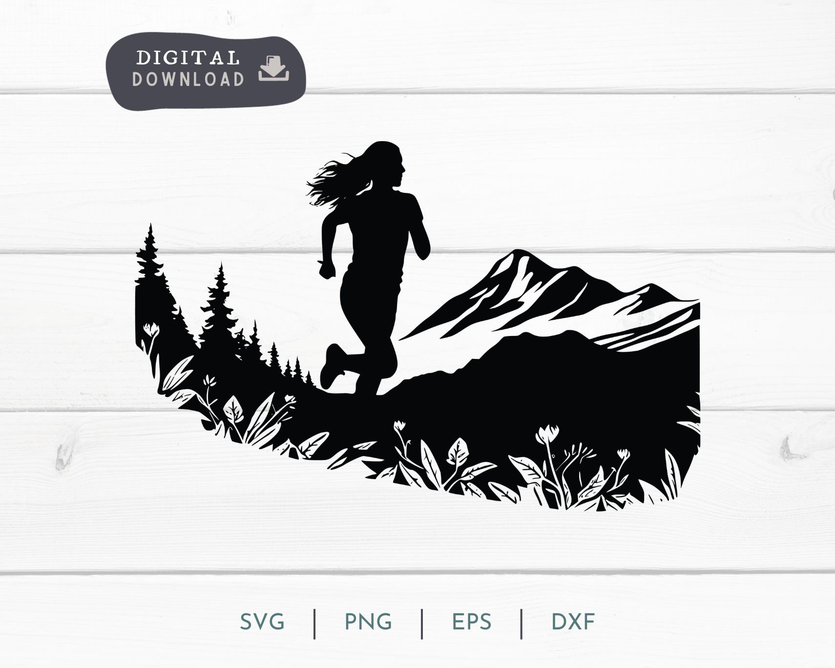 Woman Mountain Running Instant Download SVG PNG, Adventure and Trail ...