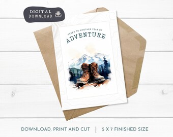 Anniversary Couple Adventure Printable Card PDF, Hiking Couple ...