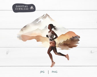 Watercolor Woman Runner Digital Download PNG and JPG, Adventure and ...
