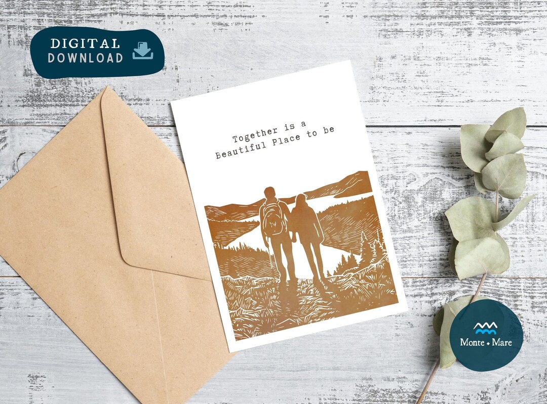 Anniversary Couple Adventure Printable Card PDF, Hiking Couple ...