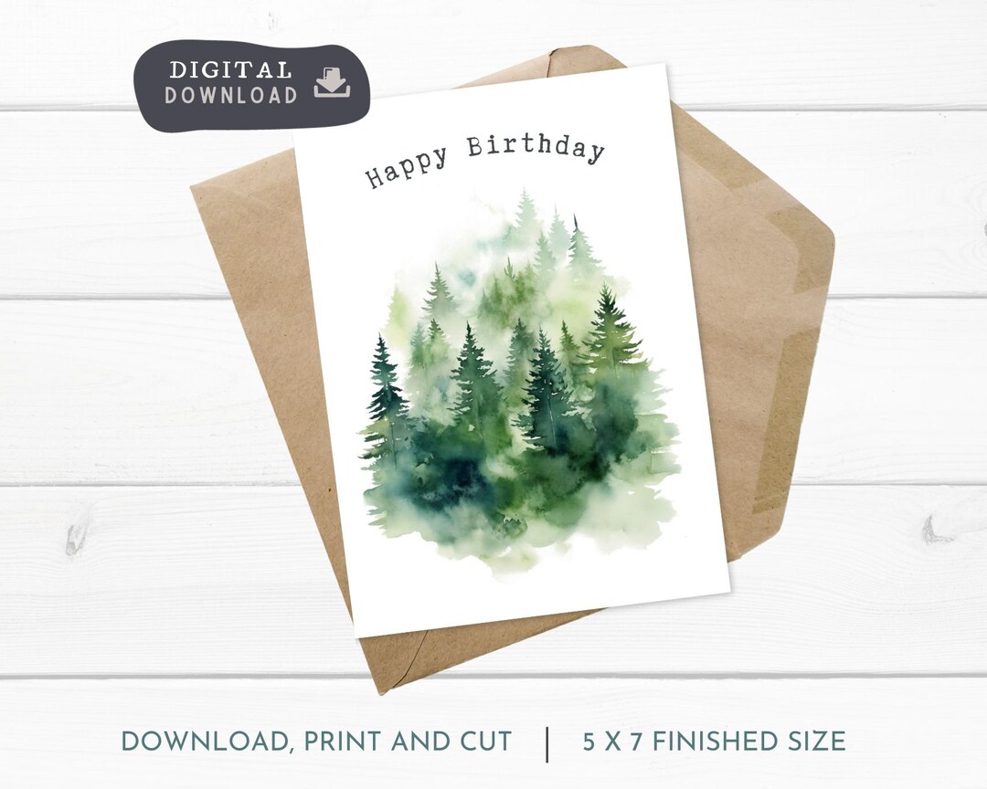 Happy Birthday Mountain Adventure Printable Card PDF, Blank Mountain ...