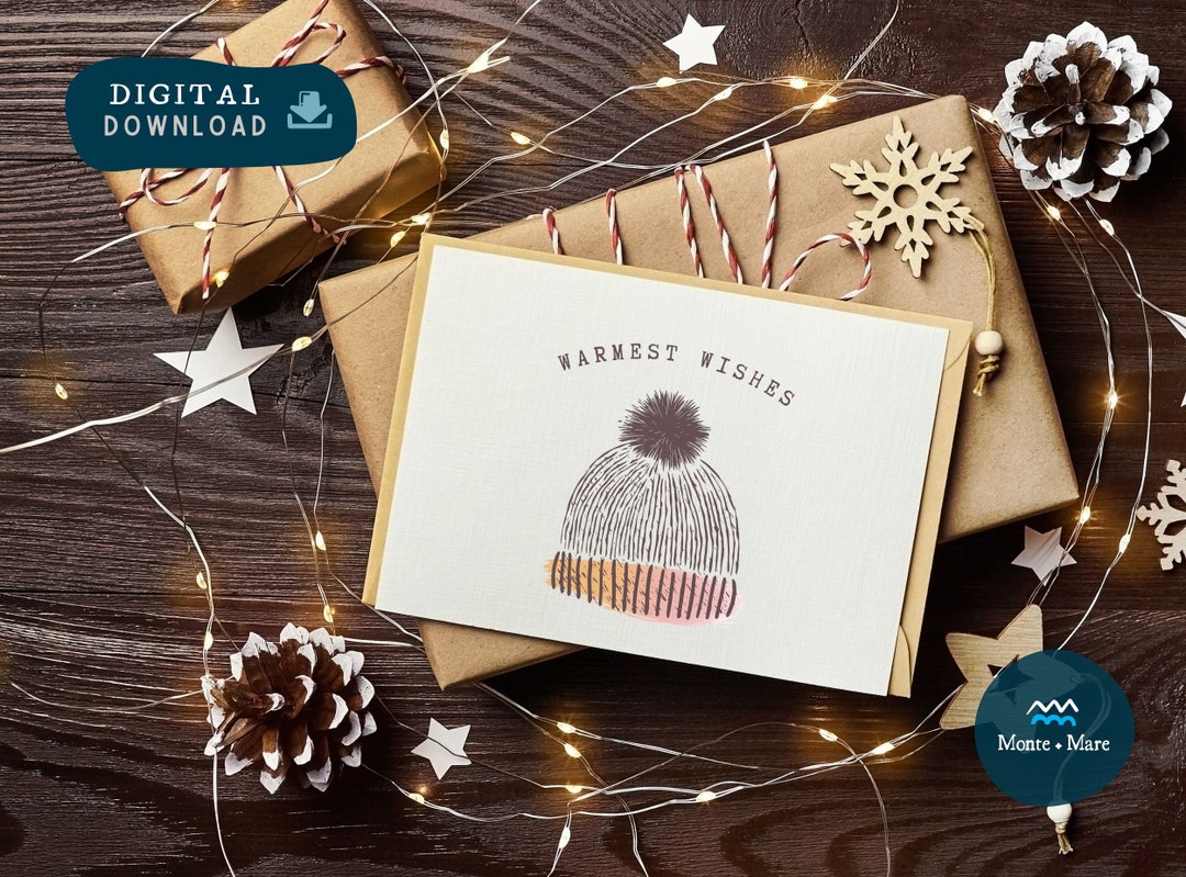 Christmas Warmest Wishes Printable Card PDF, Winter Hat Beanie Card Print Digital File - Etsy