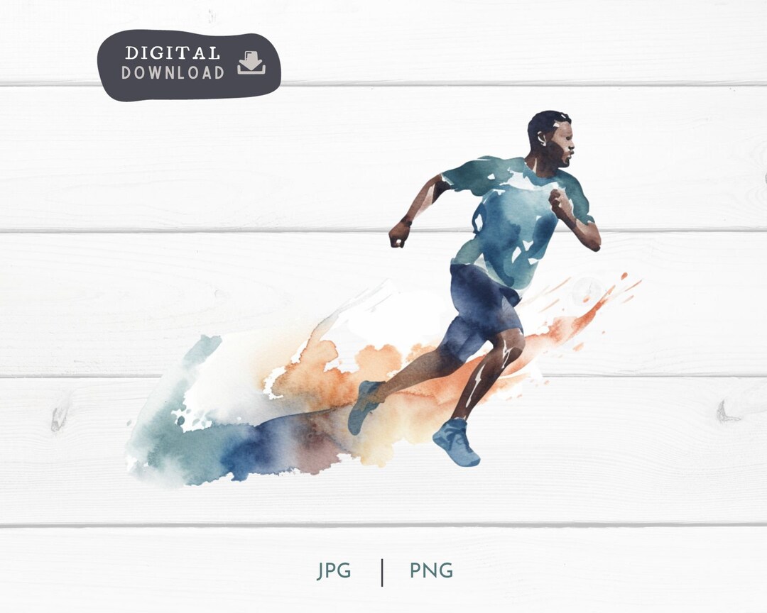 Watercolor Man Runner Digital Download PNG and JPG, Adventure and Trail ...