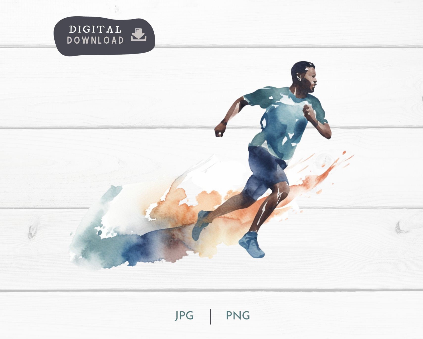 Watercolor Man Runner Digital Download PNG and JPG, Adventure and Trail ...