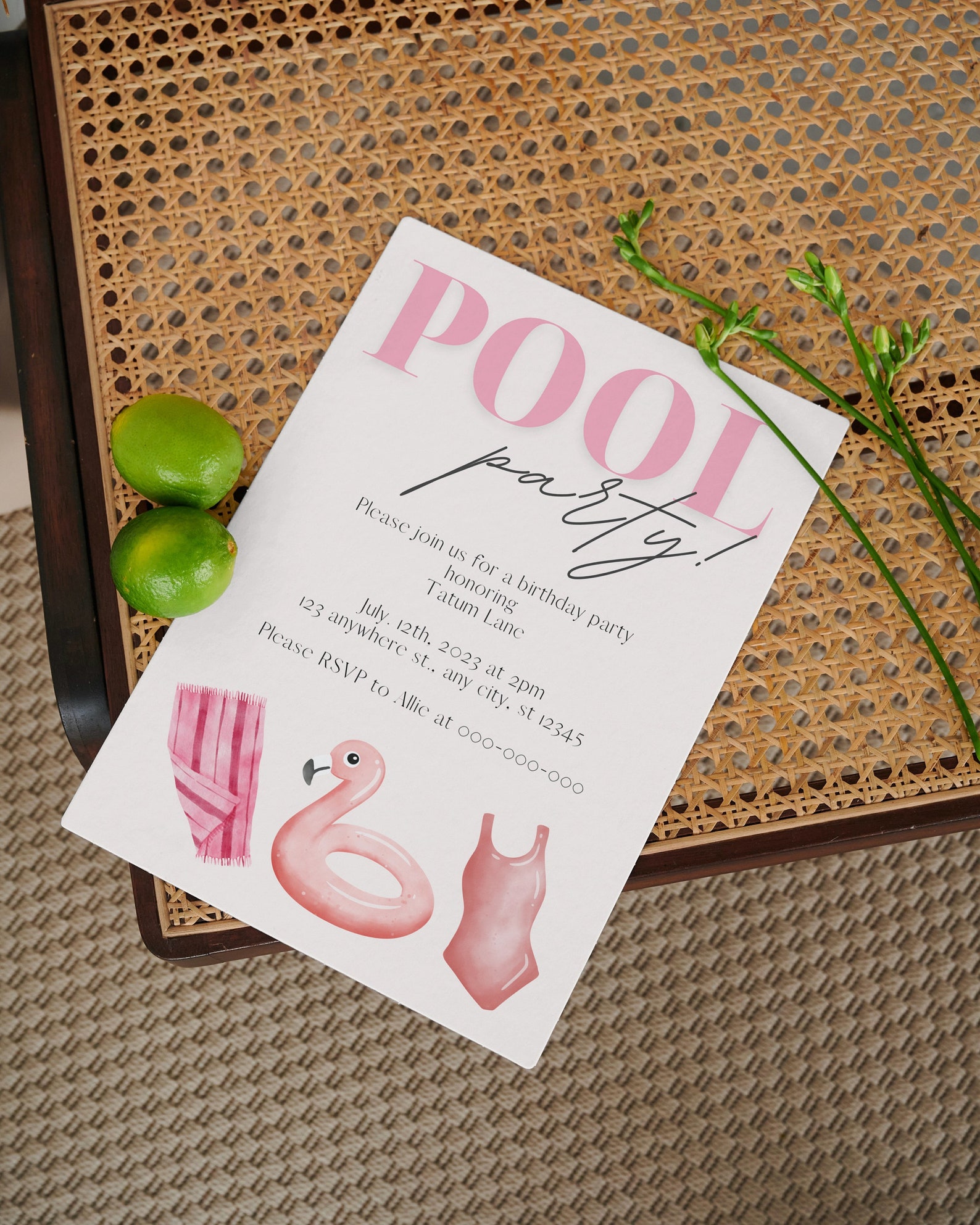 Editable Pool Party Birthday Invitation, Tropical Groovy Summer Party ...