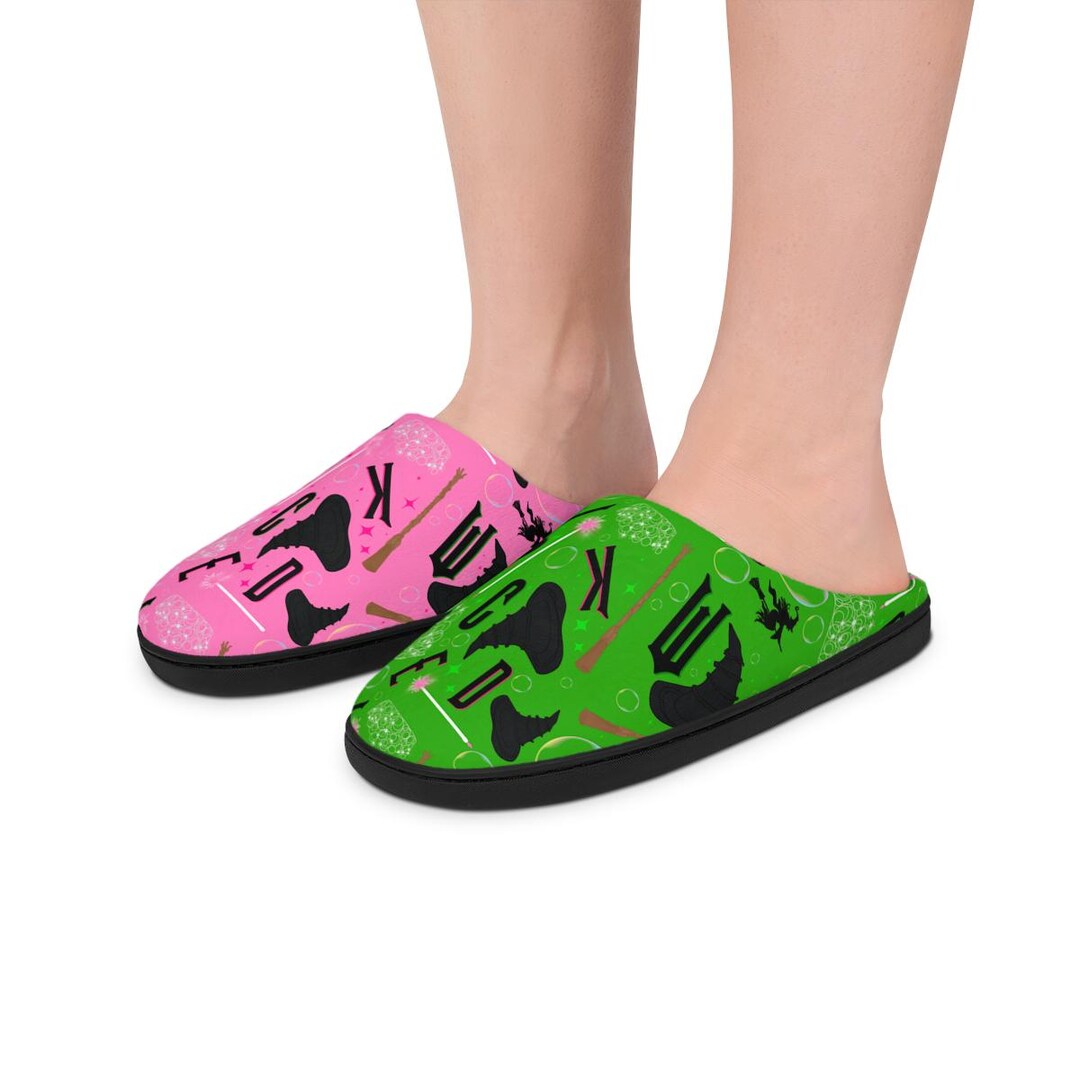 Green Pink Slippers | Witch Indoor Slippers Cartoon Bff Besties Gift for Her for Him Comfy Cozy ...