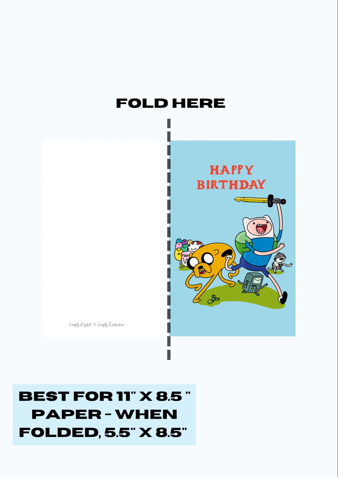 Adventure Time Digital Printable Birthday Card | Jake the Dog Finn the ...