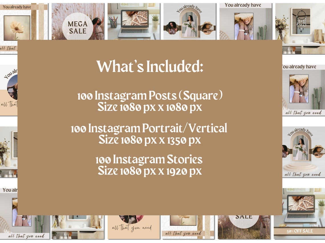 Boho Themed Canva Instagram Template Bundle | Canva Template Bundle Kit ...