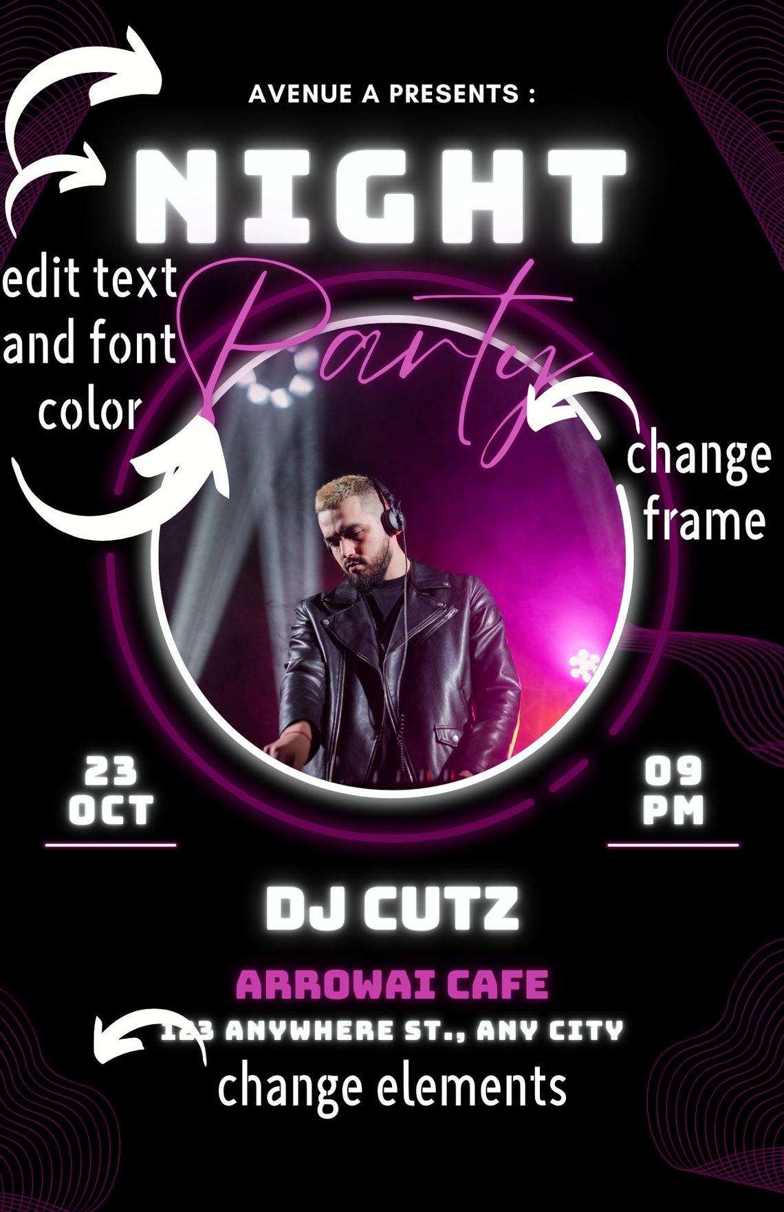 Editable Club Flyer Template for Canva, Instant Download DIY Event ...