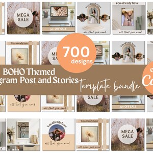 Boho Themed Canva Instagram Template Bundle | Canva Template Bundle Kit ...