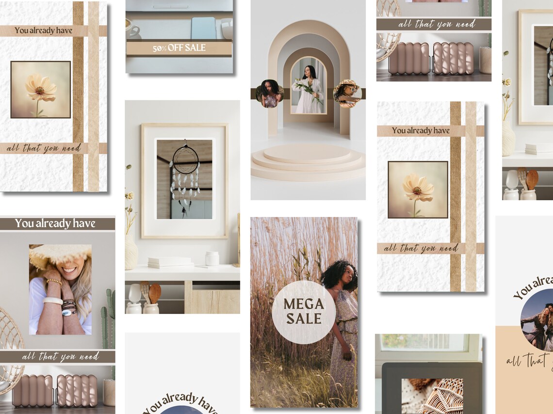 Boho Themed Canva Instagram Template Bundle | Canva Template Bundle Kit ...