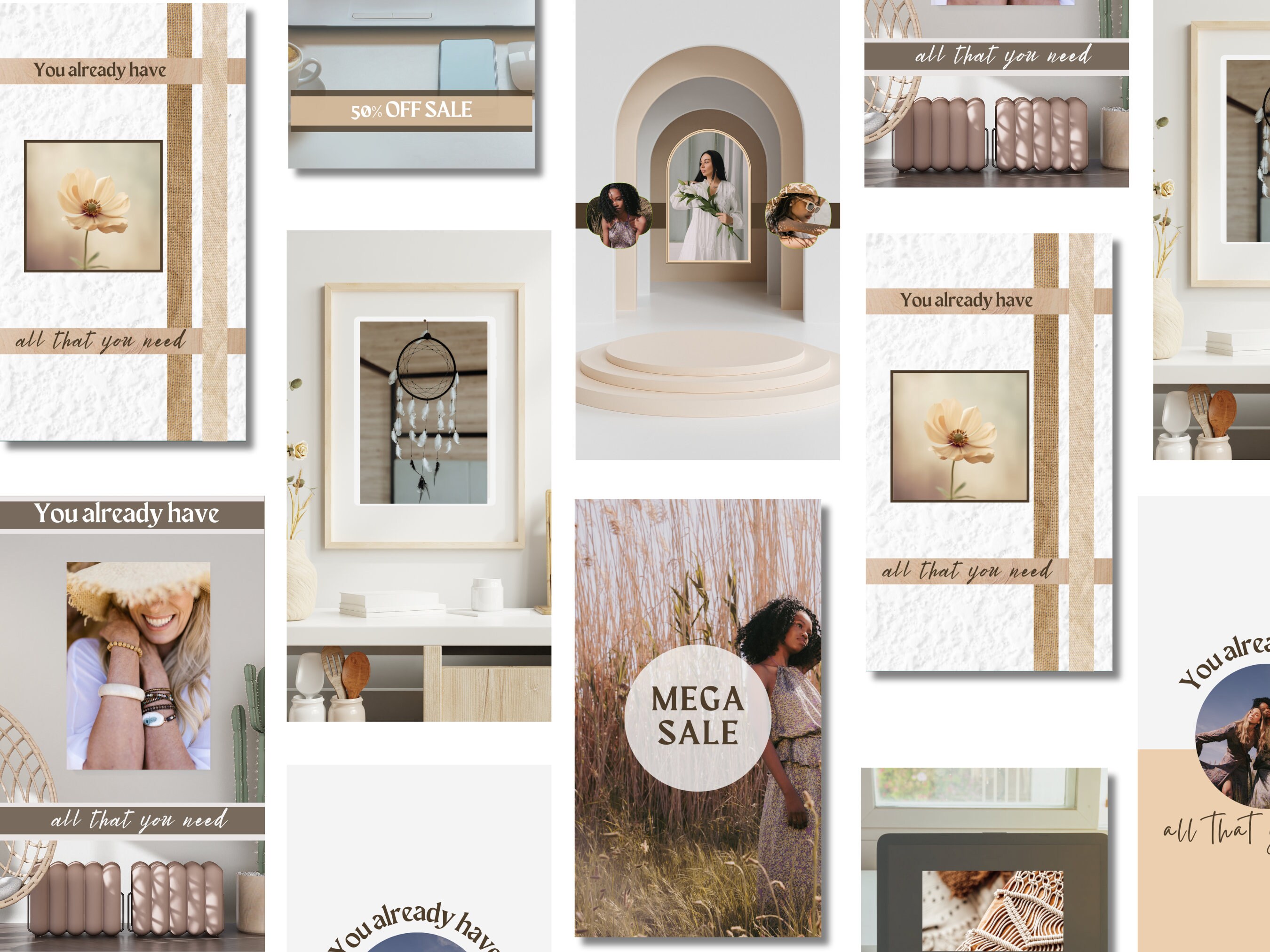 Boho Themed Canva Instagram Template Bundle | Canva Template Bundle Kit ...