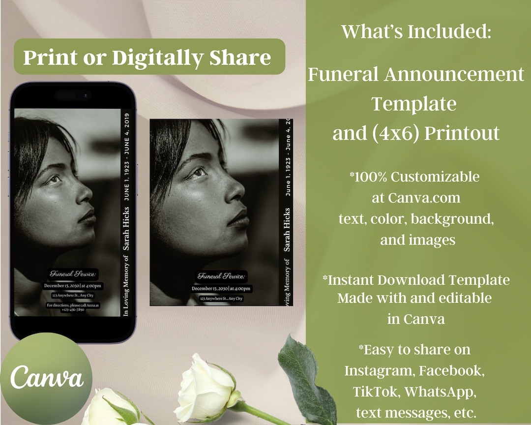 Silhouette Celebration of Life Funeral Announcement Template, Funeral ...
