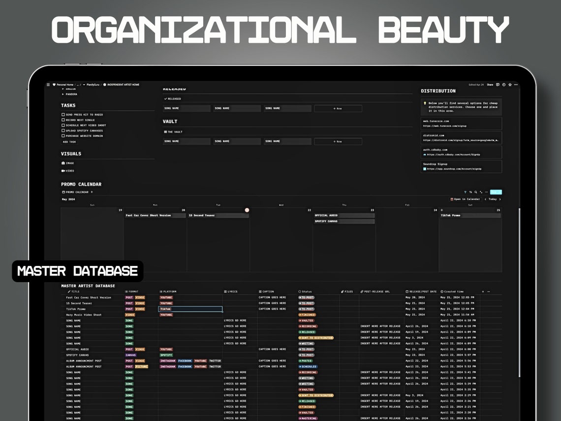 Independent Artist Home Notion Planner Template Ultimate Life and ...