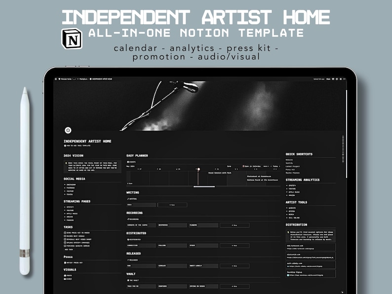 Notion Template for Independent Musicians Manage Your Music Career With ...