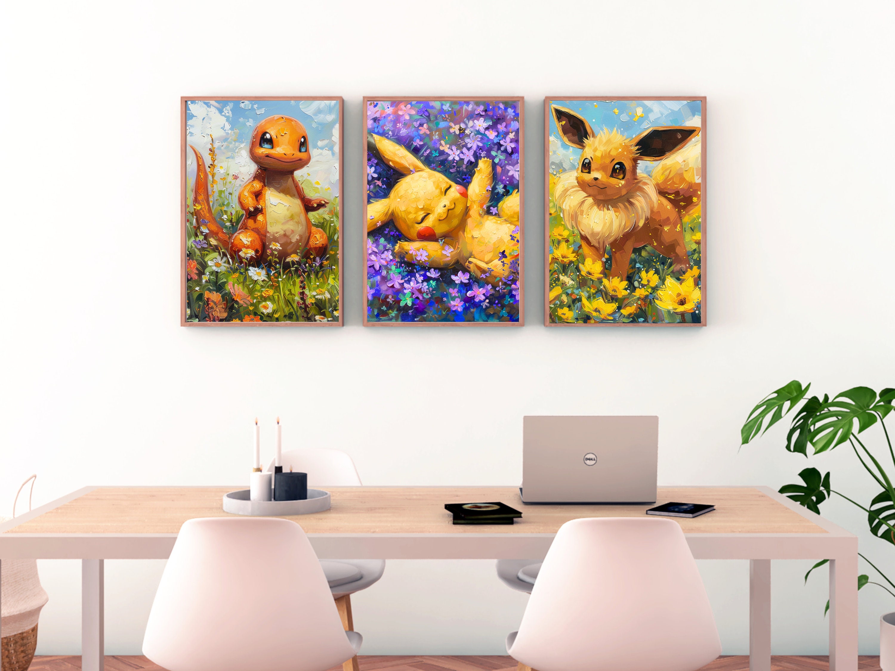 Printable POKEMON Oil Painting Set of 3 Download Art, Spring Floral ...