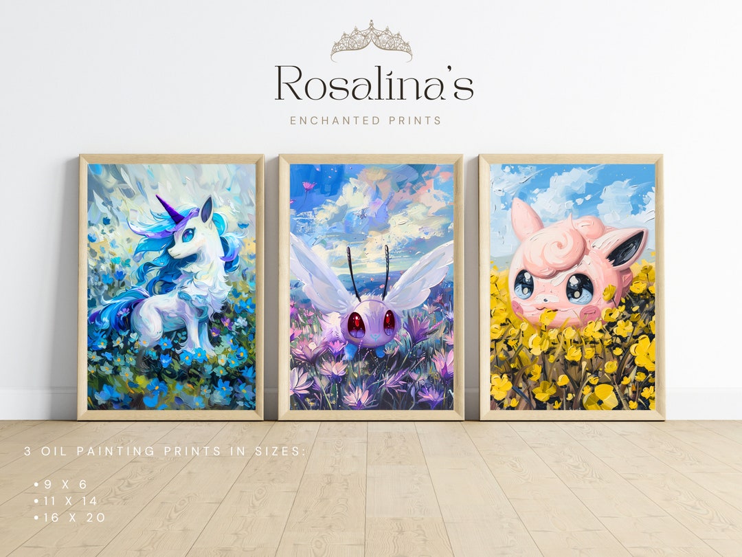 Printable POKEMON Oil Painting Set of 3 | Download Art, Spring Floral ...