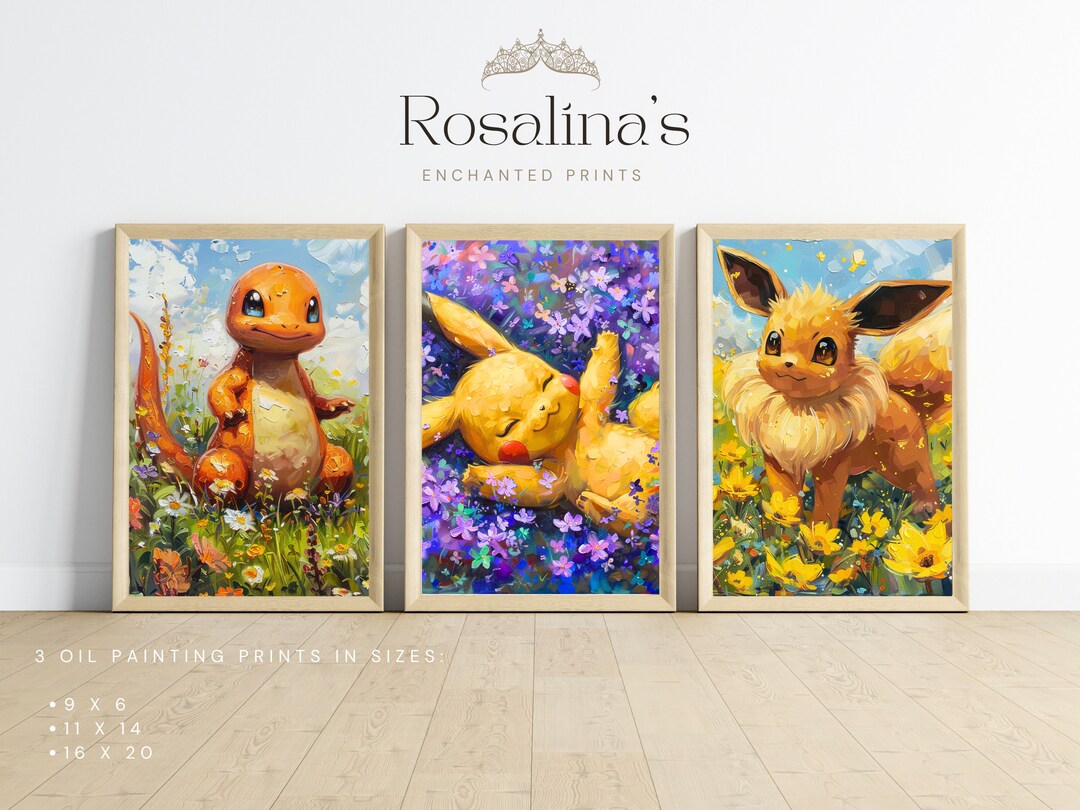 Printable POKEMON Oil Painting Set of 3 | Download Art, Spring Floral ...