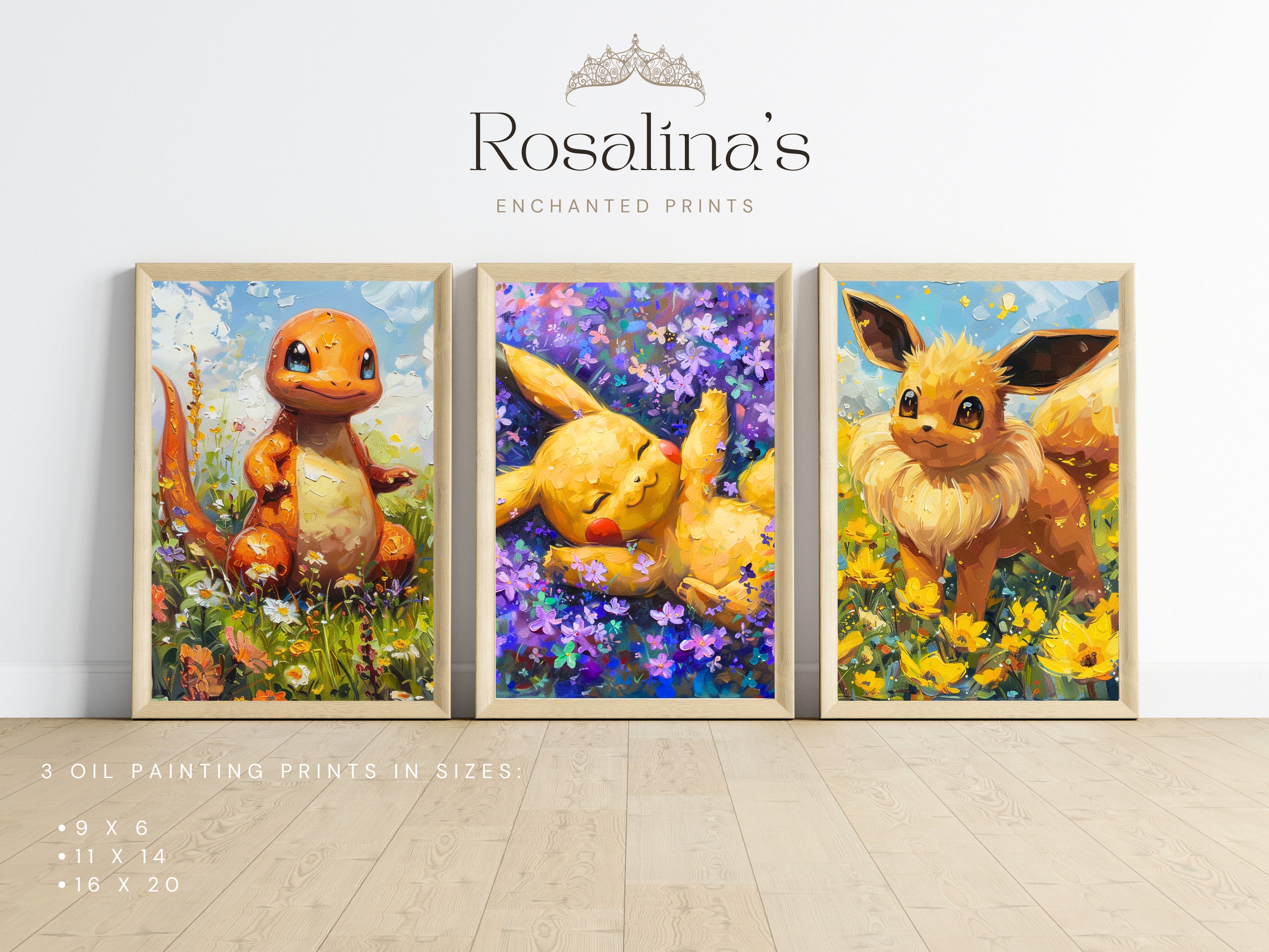 Printable POKEMON Oil Painting Set of 3 Download Art, Spring Floral ...