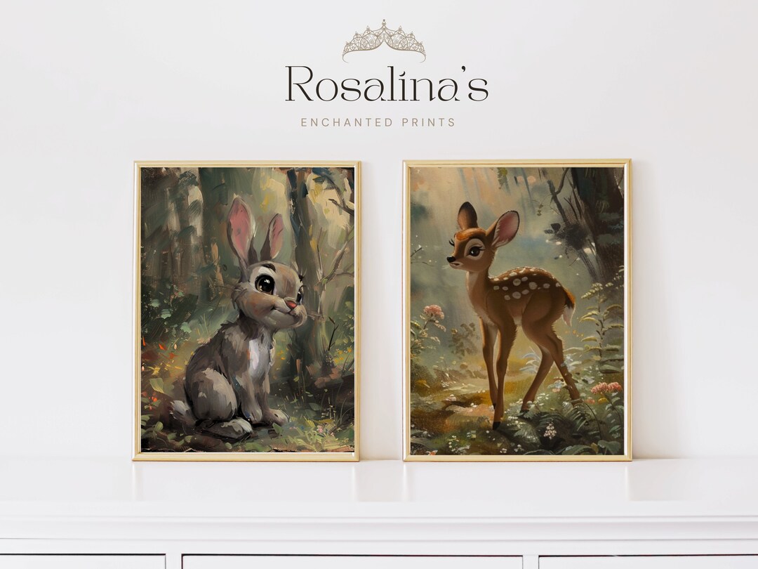 Printable BAMBI Oil Painting Digital Print Set, Vintage Nursery Art ...