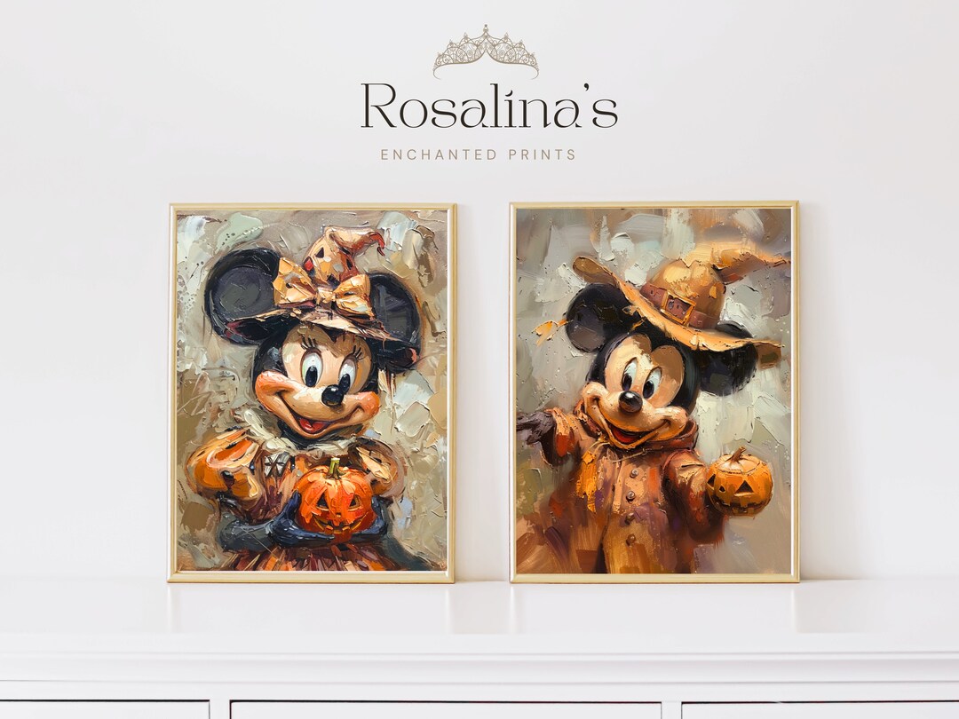 Printable Mickey and Minnie Autumn Halloween Oil Painting Set ...