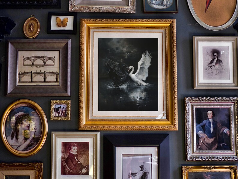 Printable Vintage BLACK SWAN Oil Painting | Download Art, Gothic ...