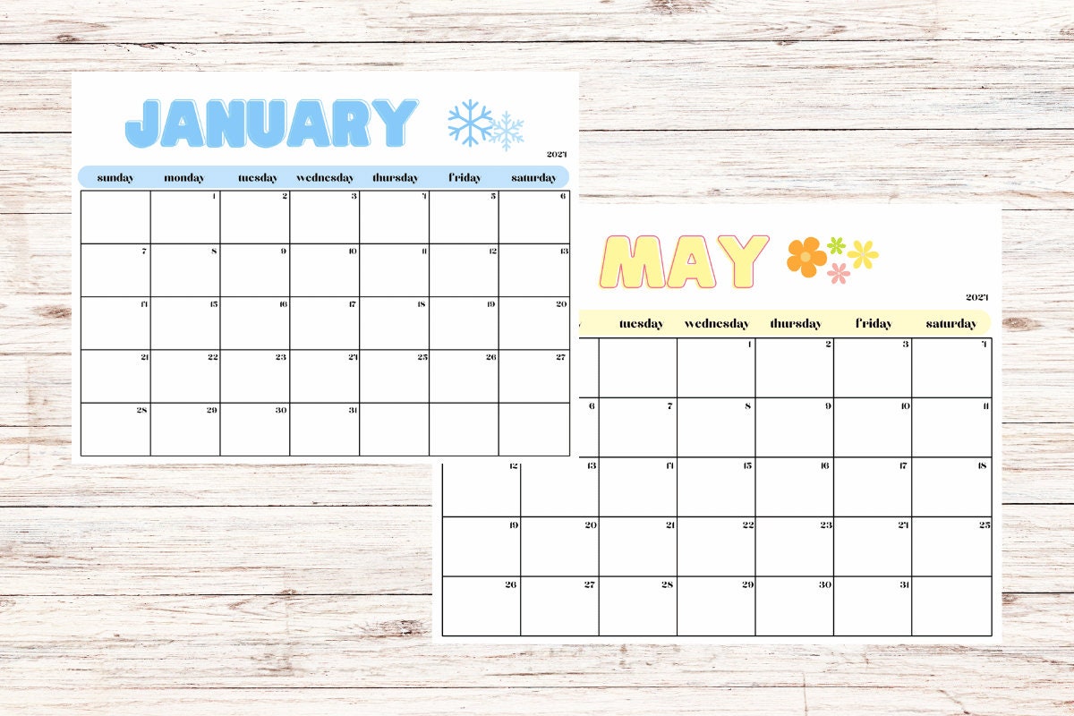 Printable Monthly Calendar 2023-2024 PDF 11x8.5 Landscape - Etsy