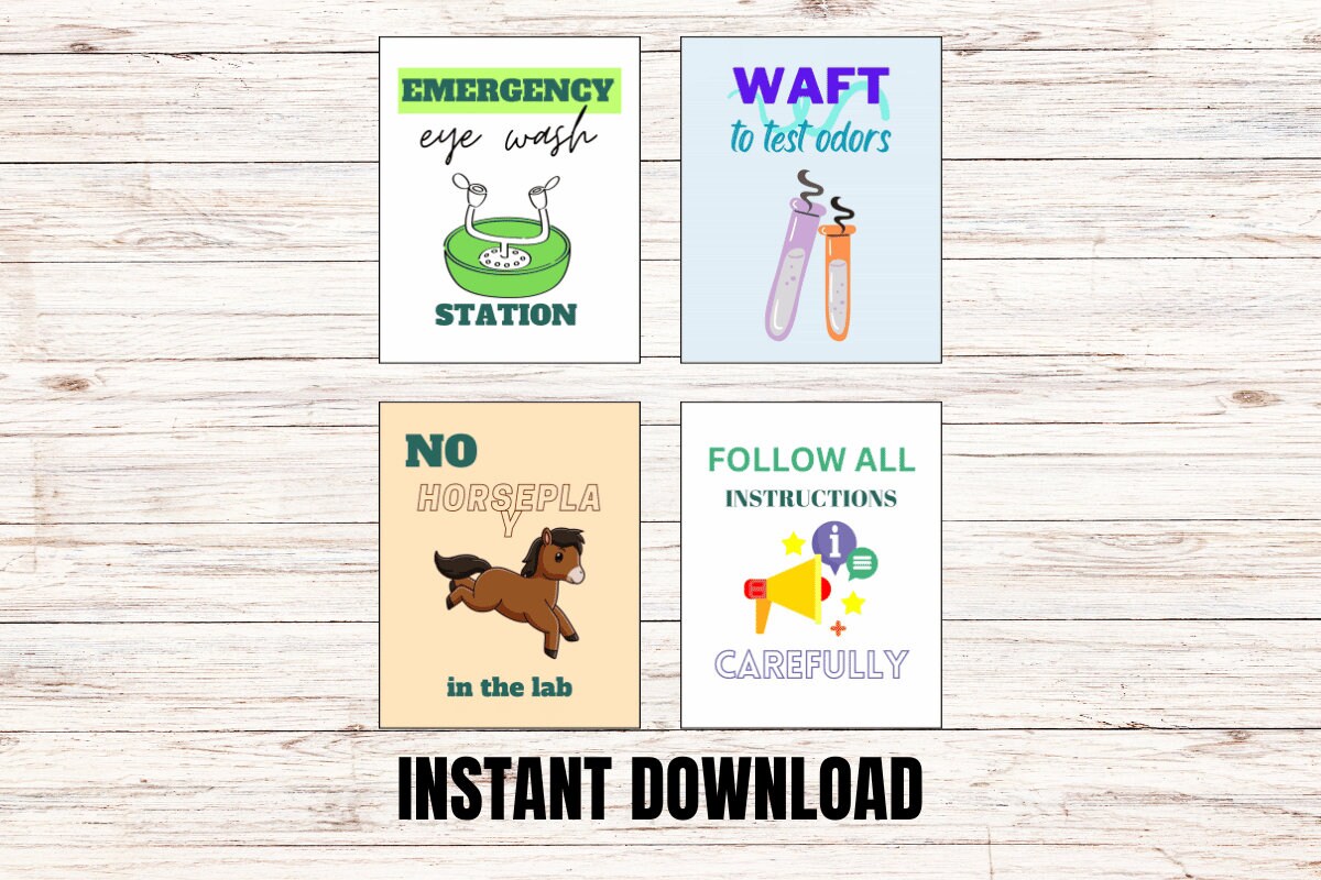 8 Cute Lab Safety Wall Prints, Science Classroom Decor, Wall Art ...
