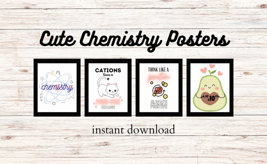 4 Cute Chemistry Wall Prints, Science Classroom Decor, Wall Art ...