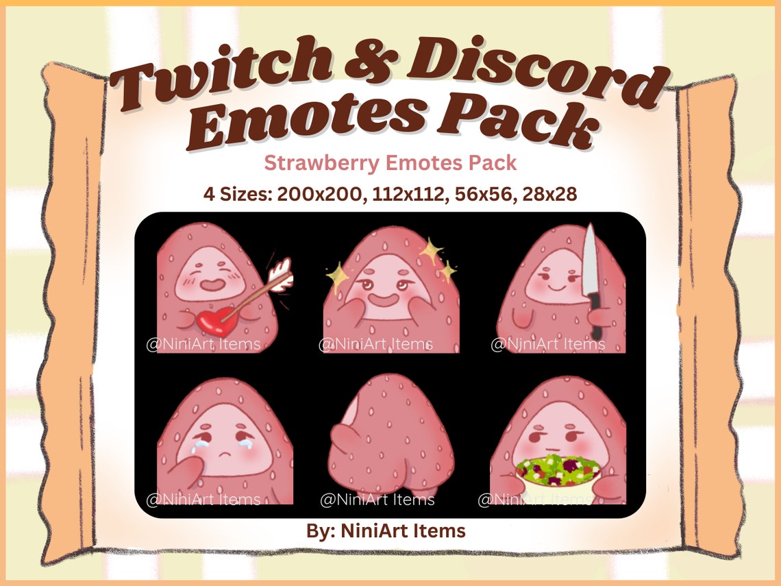 Cute Strawberry Twitch Emote | Cute Twitch Emotes Pack Design | Kawaii ...