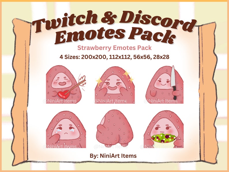 Cute Strawberry Twitch Emote | Cute Twitch Emotes Pack Design | Kawaii ...